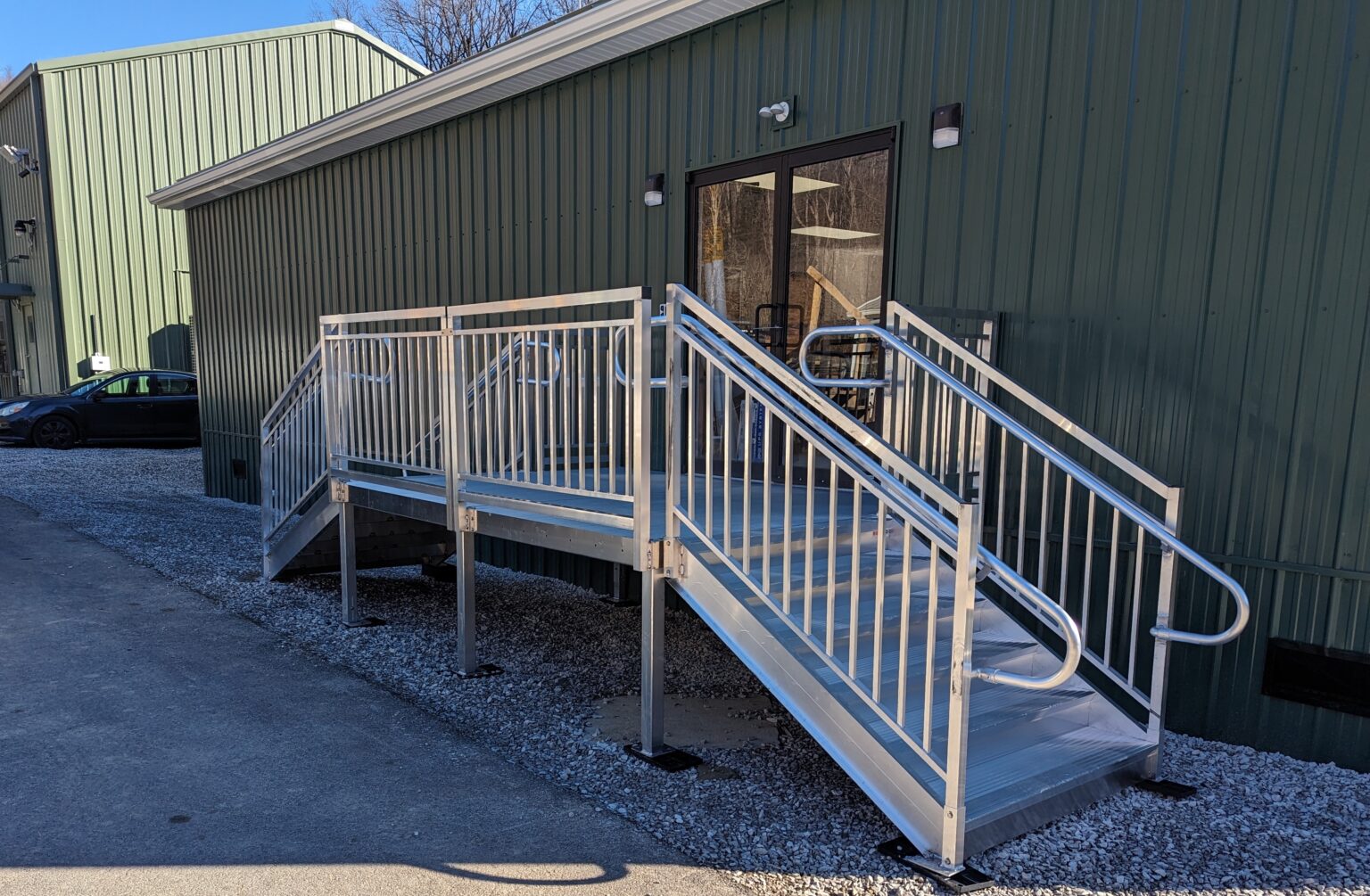 ADA Stairs for Modular Office Building in Elkview, WV - Upside Installation